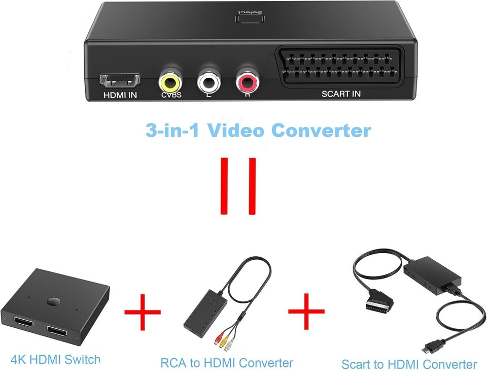 AIFHDAUF Scart to HDMI Converter,Rca to HDMI Converter, HDMI Switch 3 ...