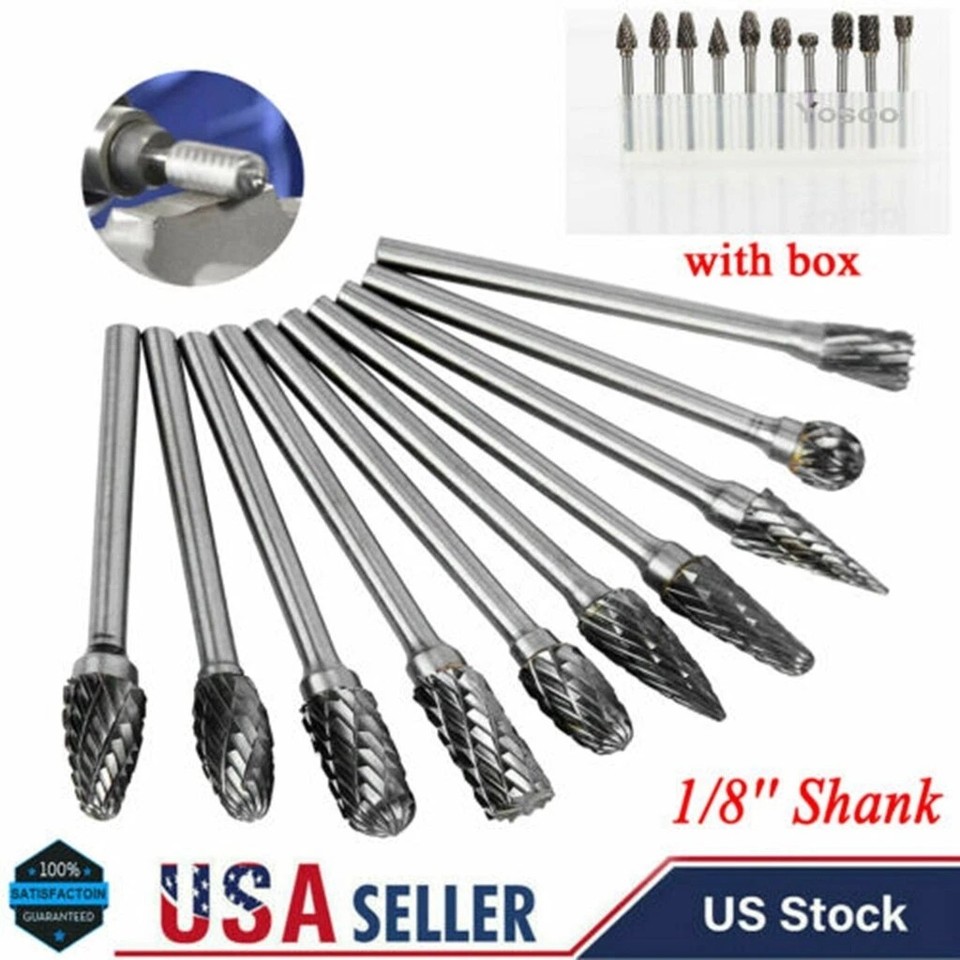 10PCS Tungsten Carbide Burrs Rotary Burr Set Head 1/8'' Shank Die ...