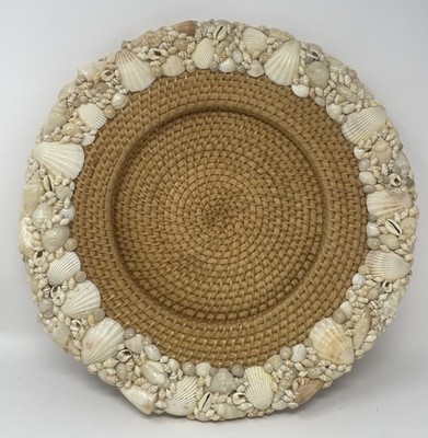 Set of 4 Pottery Barn Seashell Chargers Coastal Woven Rattan Shell ...
