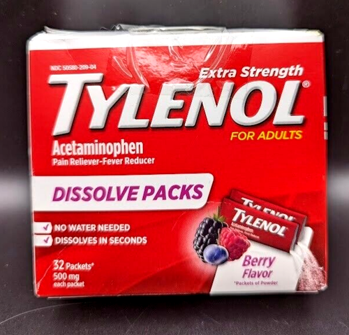 Tylenol Extra Strength Acetaminophen Dissolve Packs Berry 32 ct Exp 02/ ...