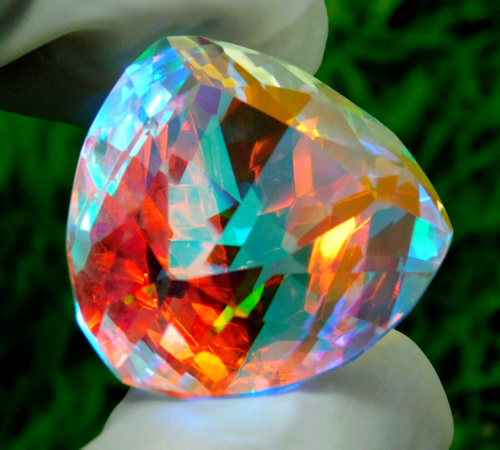 GIE Certified 45.70 Ct Natural Trillion Cut Rainbow Color Mystic Quartz ...