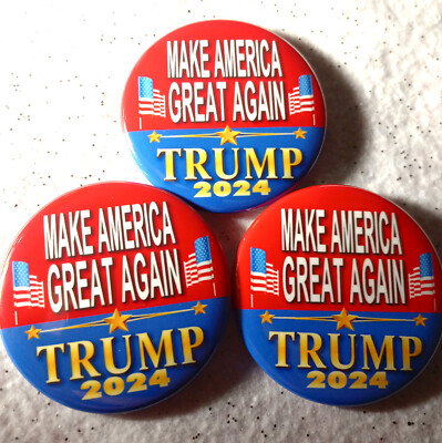 Trump 2024 election pin "Make America Great Again" three 2.25 inch pins ...