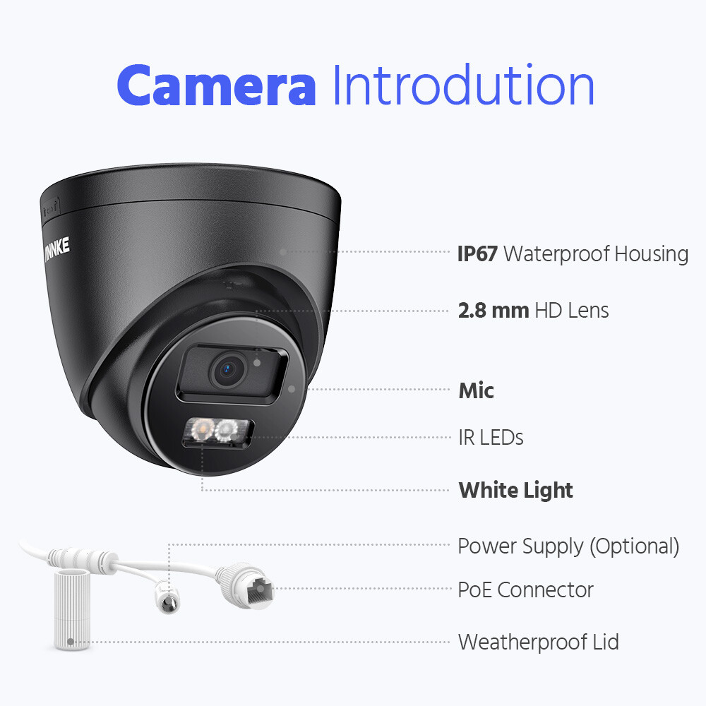 ANNKE 3K Color POE Security IP Camera 5MP Audio In For NVR CCTV System ...