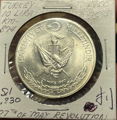 1960 Turkey 10 Lira Silver Coin Excellent UNC Condition High Value | eBay