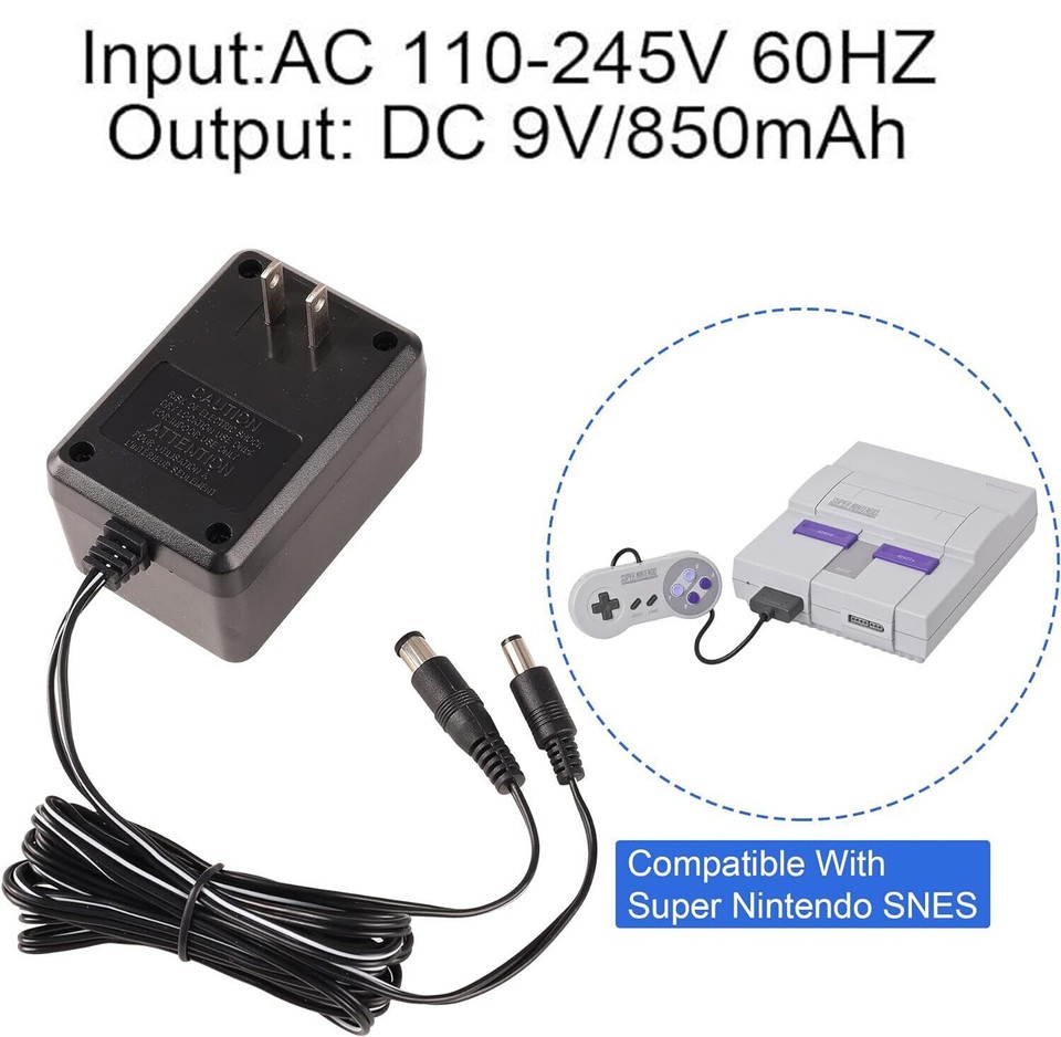 Audio AV RCA Cable AC Power Supply Adapter Cord For Super Nintendo SNES ...