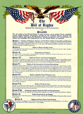 Bill Of Rights - Original Ten Amendments Constitution Preamble Veterans ...