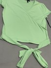 New YMI Collections Green Wrap Blouse Crop Ribbed Knit Tie Waist V-Neck ...
