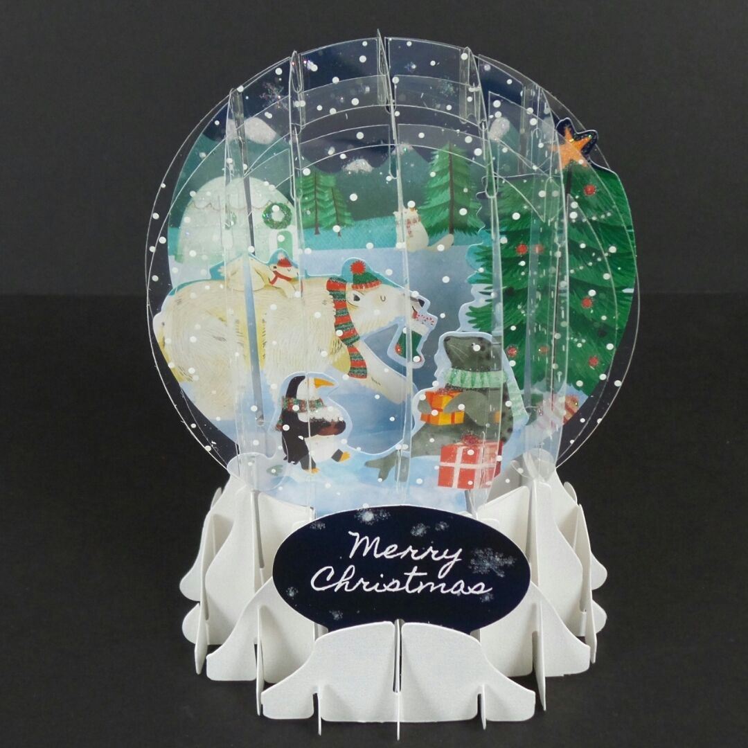 Arctic Animal Christmas Snow Globe Greeting Card 3D Pop Up Holiday Card ...