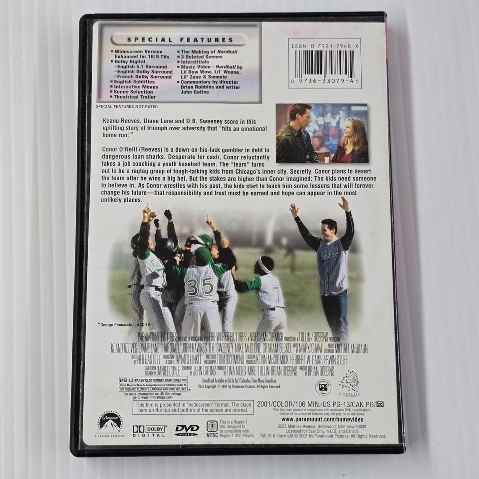Hardball (DVD, 2001) Keanu Reeves, Diane Lane, John Hawkes, DB Sweeney ...