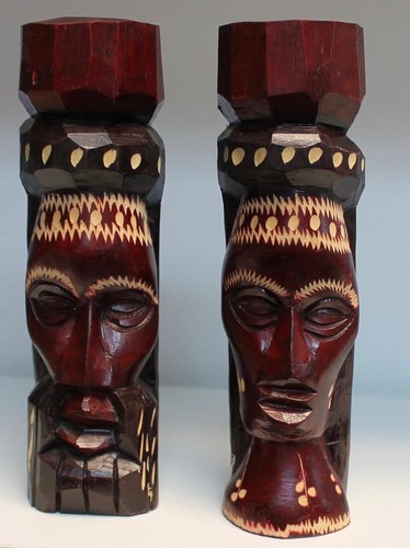 Pair of Wooden Hand Carved Male & Female Totem Poles Jamaica No Problem ...