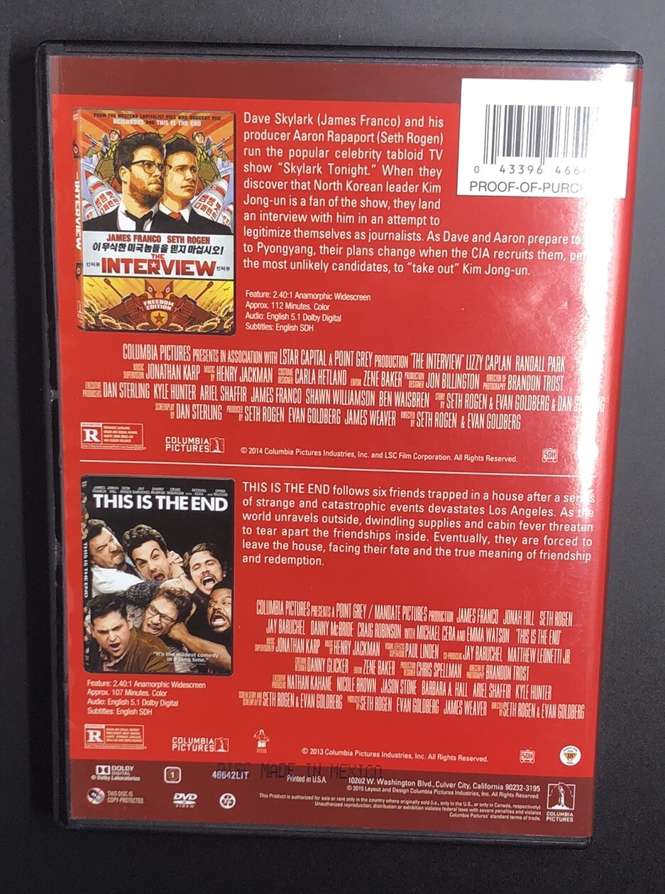 The Interview (DVD) 2014. / This Is The End. (DVD) 2013. Double Feature ...