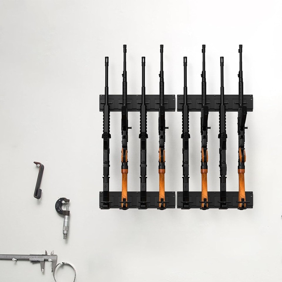 Gun Rack Wall Mounted Metal Shotgun Rack, 8-Slot Vertical Rifle Shotgun ...