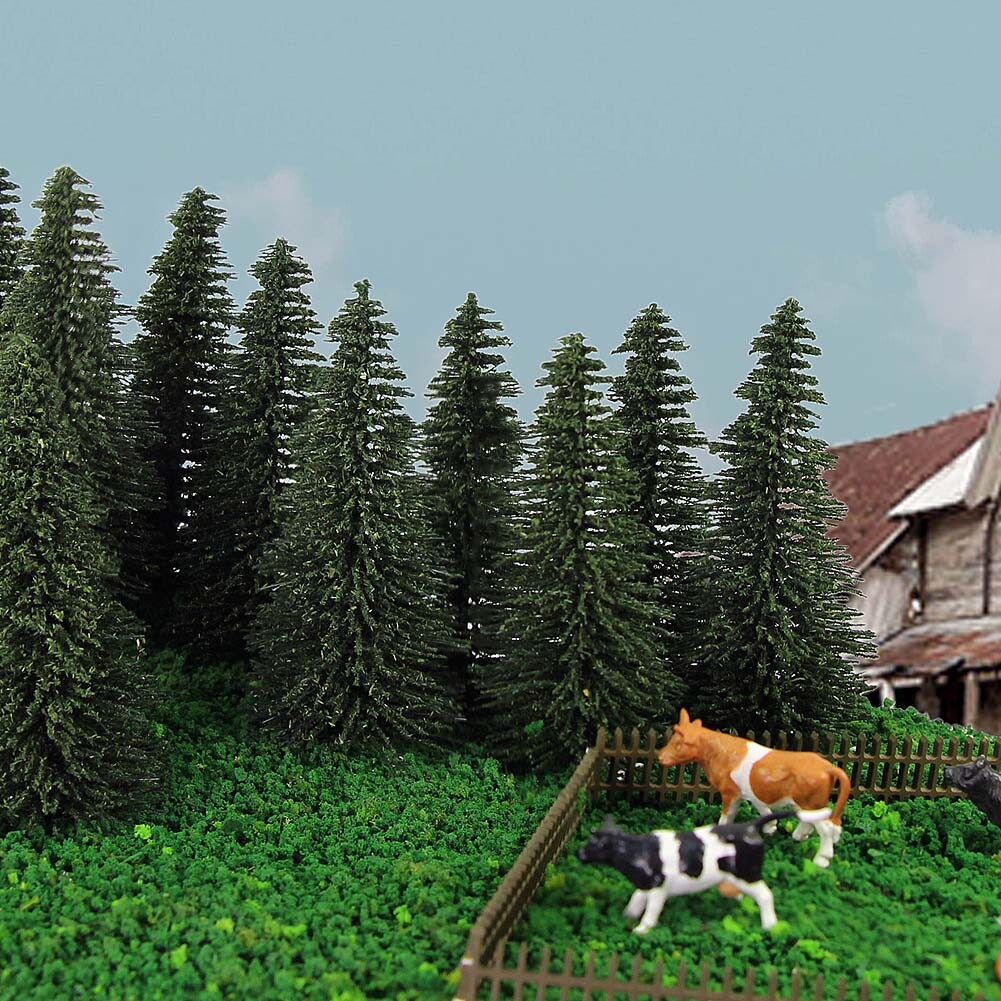 30pcs Model Pine Trees 8cm Deep Green Pines For HO Scale Model Railroad ...