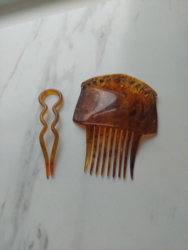 Vintage Faux Tortoise Shell Comb With Rhinestones And Pin Hair ...