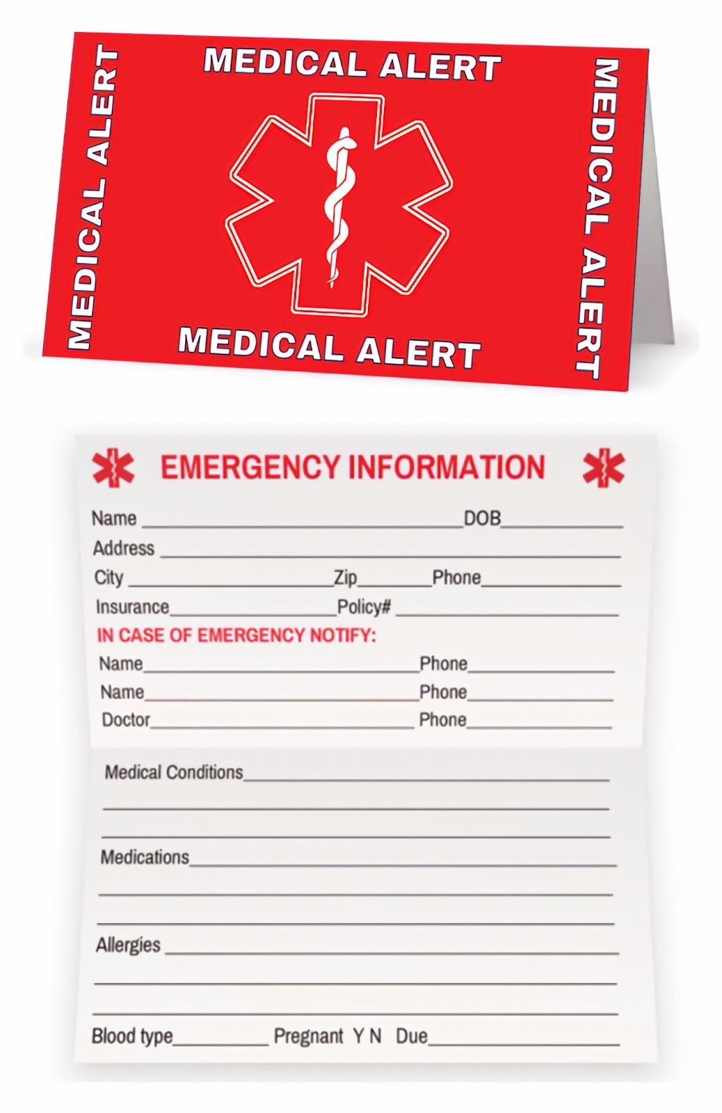 Emergency Medical ID Card - Contact & Condition Alert - ICE - Medical ...