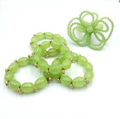Set Of 5 Jade Celadon Spring Summer Green Glass Beaded Napkin Rings | eBay