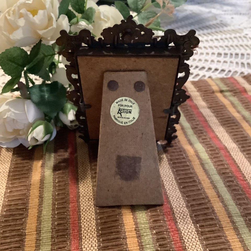 Vintage Italy mini tarnished metal ornate free standing picture photo ...