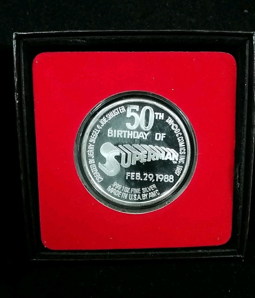 1988 SUPERMAN DC Comics 50th Birthday- The Man of Steel-1oz 999 FINE ...