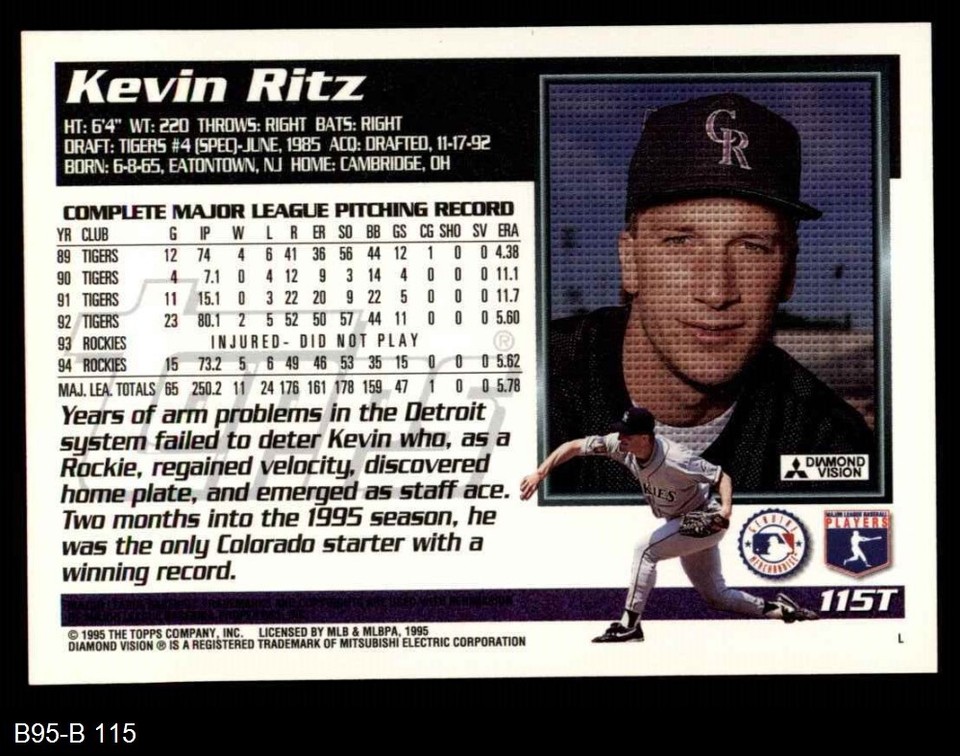 1995 Topps Traded #115 Kevin Ritz T Rockies 8 - NM/MT | eBay