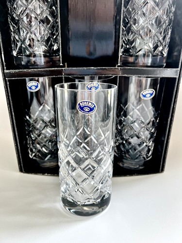 VTG Bohemia Czech Diamond Cut Glass 24% Lead Tall Water Glass Set of 6 ...