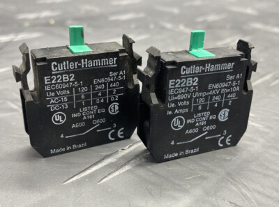Cutler Hammer E22B2 Eaton Contact Block Ser. A1 600VAC E22 Series (Lot ...