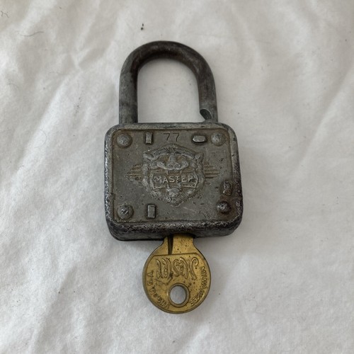 Vintage Master Lock Co. # 77 Padlock Embossed Lion Head Lock with Key ...
