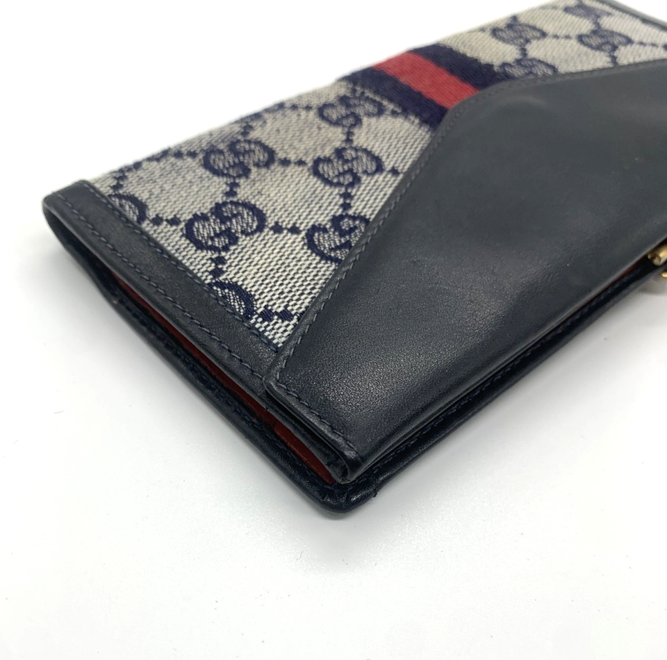 OLD GUCCI Wallet GG Logo PVC Leather Long Bifold Wallet GG Canvas Navy ...