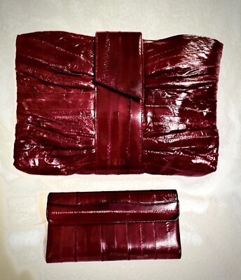Vintage Eel Skin Burgundy Purse w/detachable Chain & Matching Hato Hasi ...