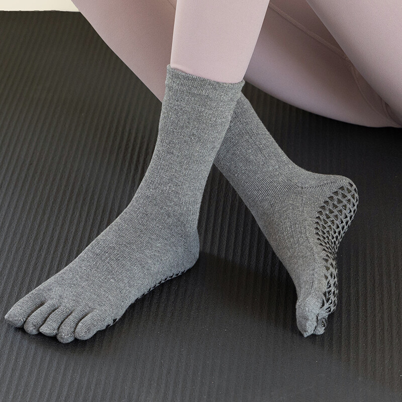 6 Pack Crew Five Finger Toe Socks Women Yoga Long Pilates with Grip Non ...