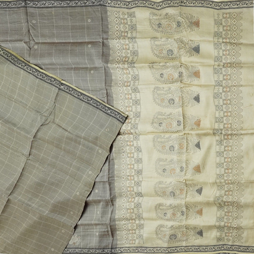 Namaste Vintage Gray Sarees 100% Pure Silk Woven Checks Sari 5YD Craft ...