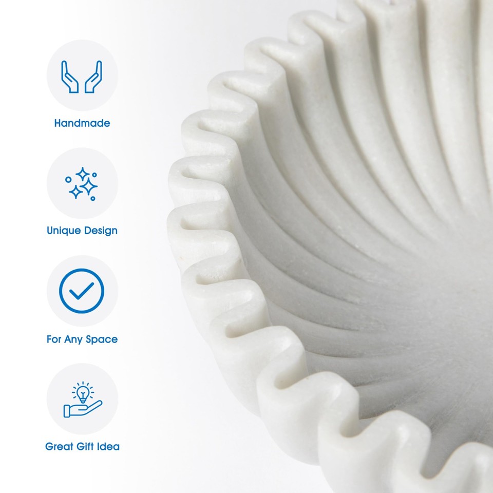Fluted Marble Bowl Decorative - 10" Ruffle Scalloped Stone Bowl - Large ...
