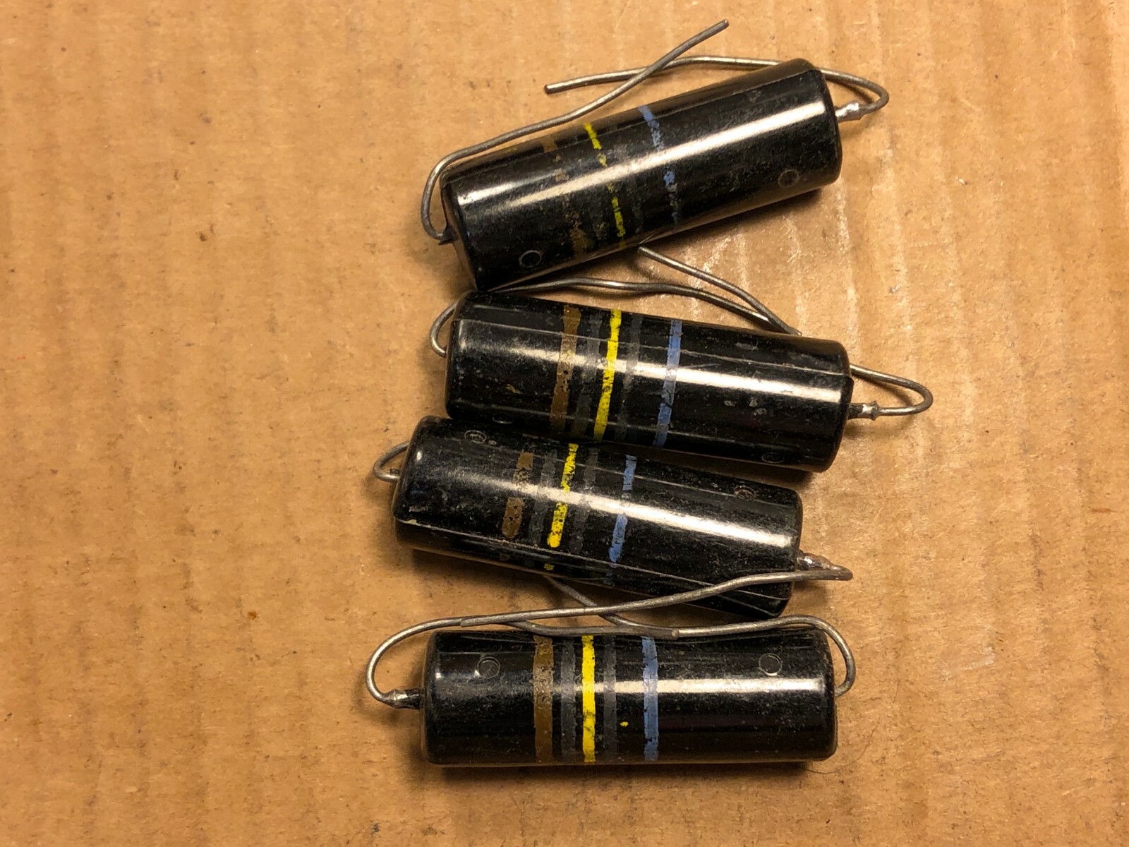 4 NOS Matched Sprague Bumble Bee .1 uf 600v PIO Amp Oil Capacitors TEST ...
