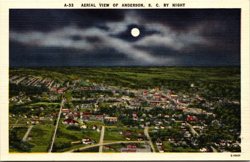 Postcard Anderson South Carolina Aerial View by Night B15 | eBay