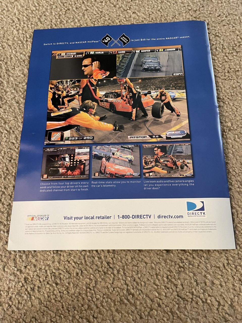 Vintage 2008 DIRECTV NASCAR HOTPASS Poster Print Ad TONY STEWART | eBay.de