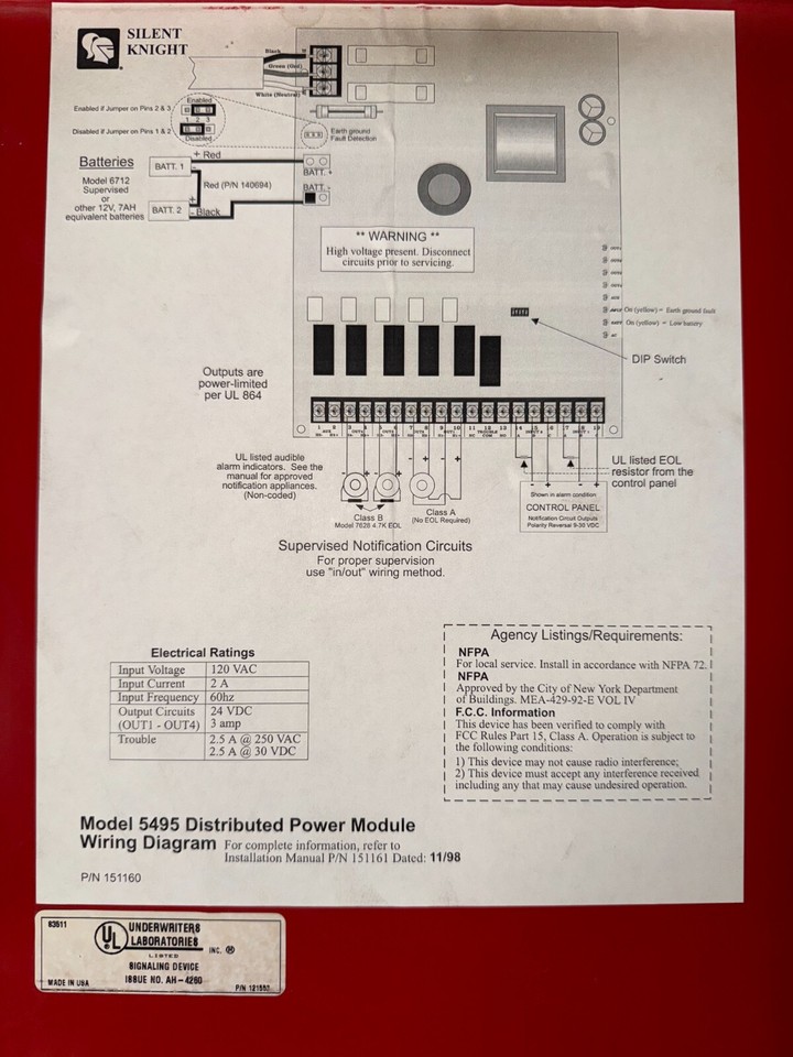 Silent Knight SK-5495 Distributed Power Module Fire Alarm Used ...