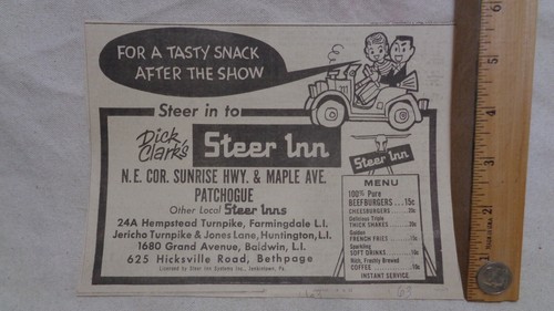 STEER INN restaurant AD 1963 Long Island Vintage dick clark's original ...