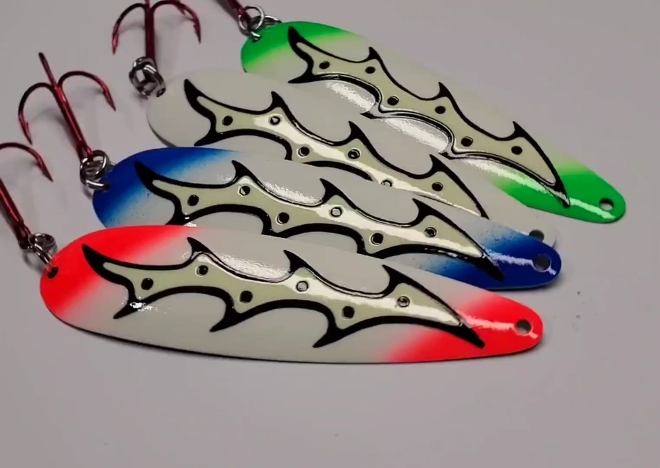 4pc Lot - UV Holo Super Glow Salmon Trolling Spoons Fisher Tackle | eBay