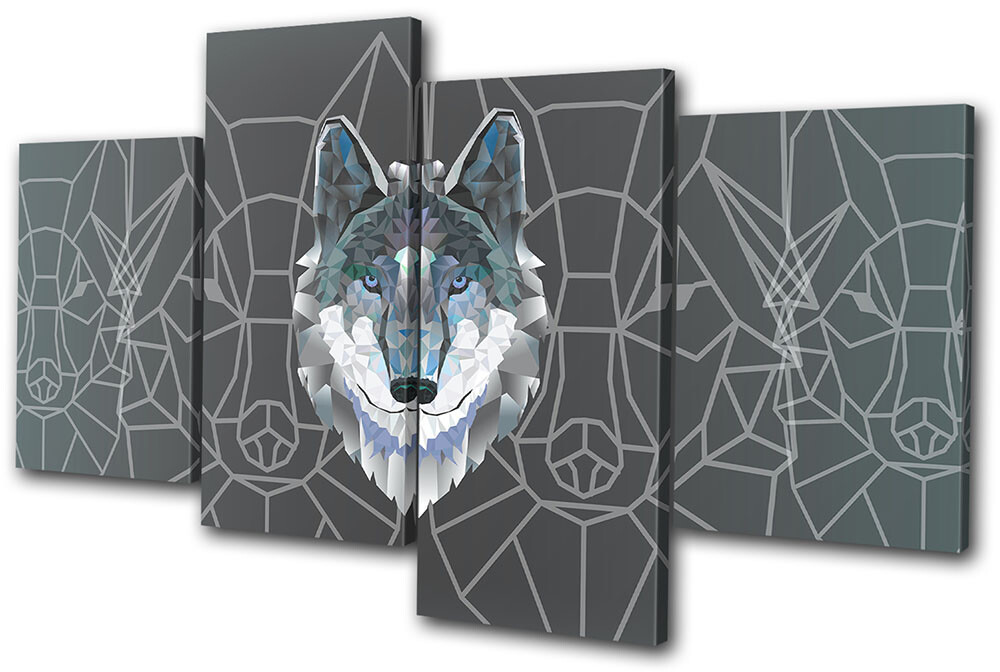 Wolf Geometric Husky Head Abstract MULTI CANVAS WALL ART Picture Print ...