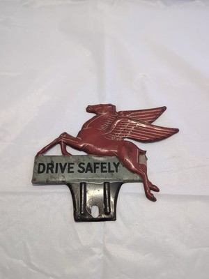 Vintage Mobil Pegasus Drive Safely License Plate Topper - Missing Part ...