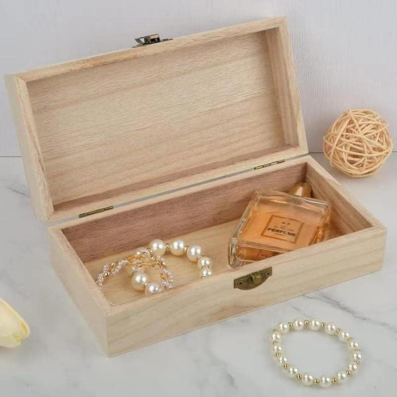 Unfinished 1 Wooden Box, 8X4X2.3 Inch Storage Box with Hinge Lid, Small ...