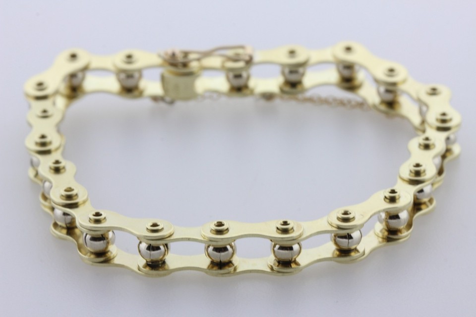 Vintage 14K White & Yellow Gold 7mm Motorcycle Bike Chain Link Bracelet ...