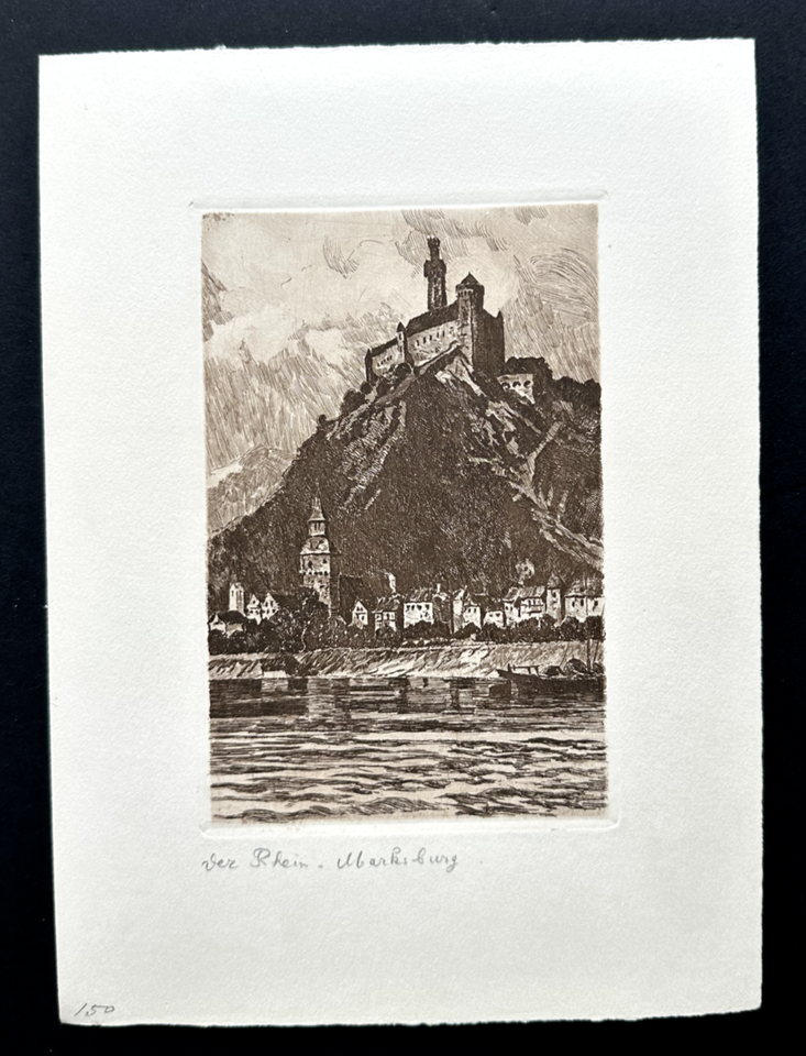Engraving 20th Century Castle Marksburg Landscape Romantic Town ...