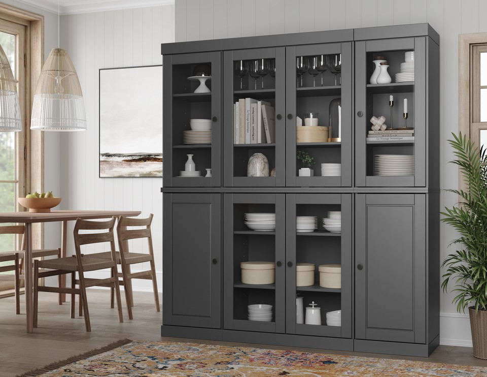 100% Solid Wood Modular China Pantry Buffet w glass/solid door by ...