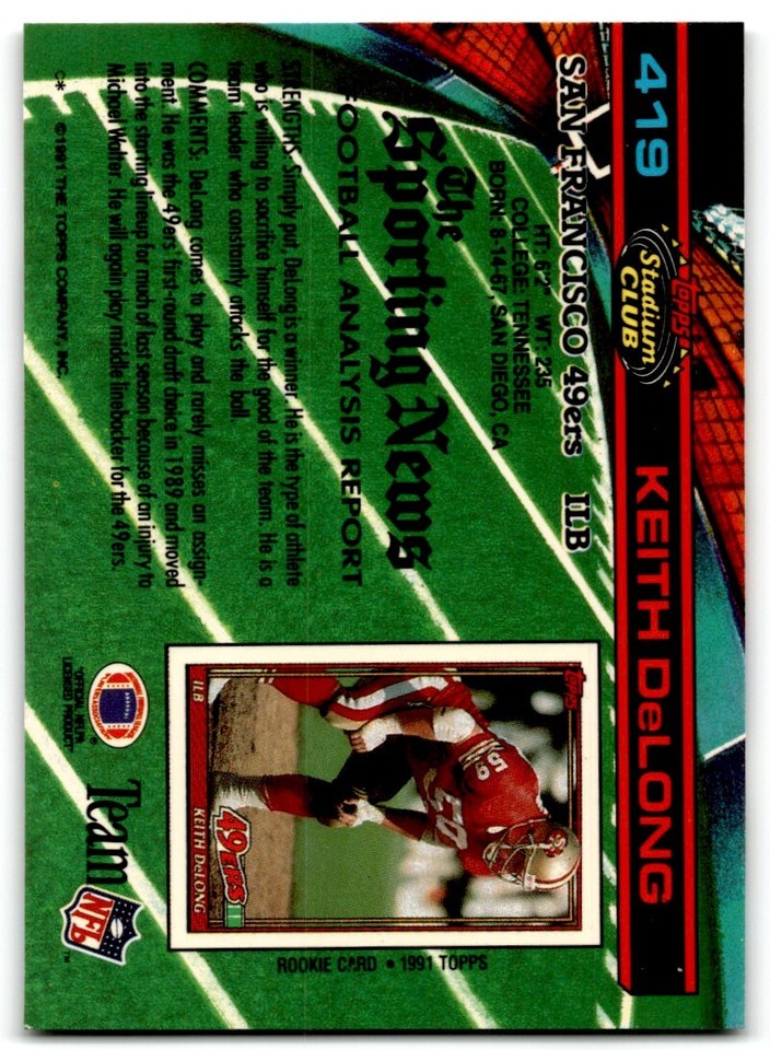 1991 Stadium Club Keith DeLong San Francisco 49ers #419 | eBay