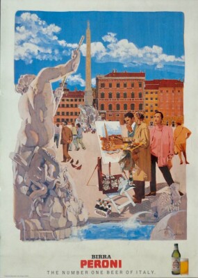 PERONI BEER original 1993 advertising poster 18x25.5 NM Rome Piazza ...