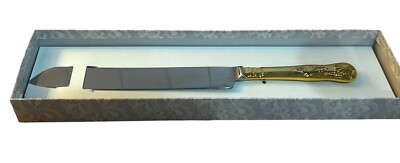 Vtg Hallmark Stainless Wedding Cake Knife Gold Handle Hollywood Regency ...