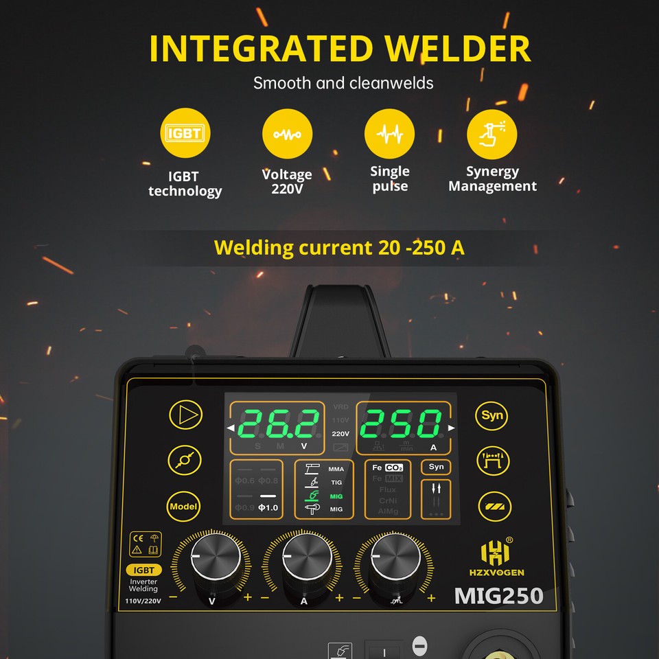 250A 6in1 Aluminum MIG Welder Gas/Gasless MIG Stick Lift TIG/Spool Gun ...