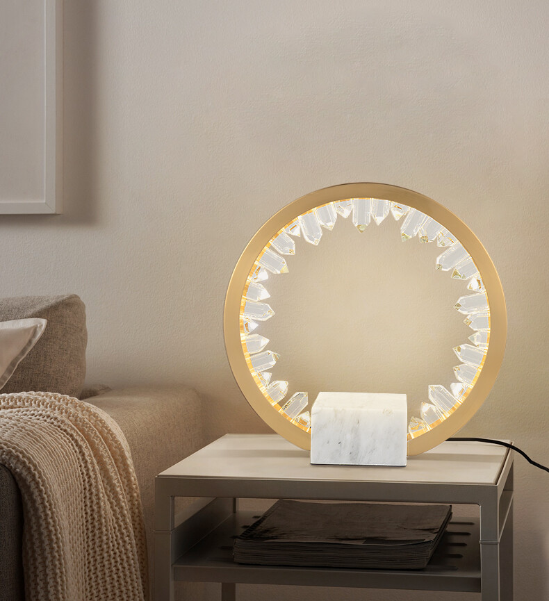 Dimmable 3Color Crystal Ring Table Lamp LED Light Desk Bedside Lighting ...