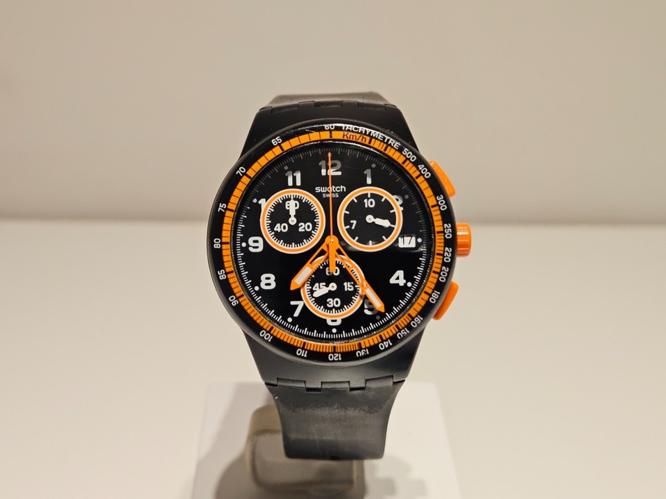 RETRO RACING SPORT BLACK AND ORANGE PLASTIC MEN CHRONOGRAPH QUARTZ ...