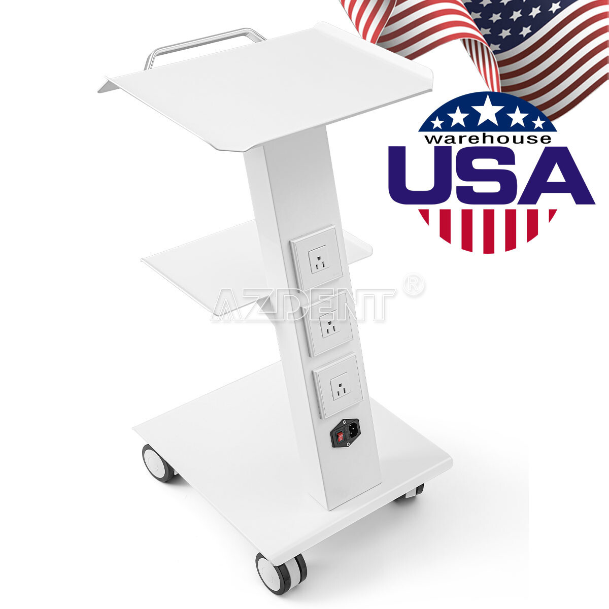 AZDENT Dental Mobile Trolley Cart Built-in Socket Medical Cart 3 Layers ...